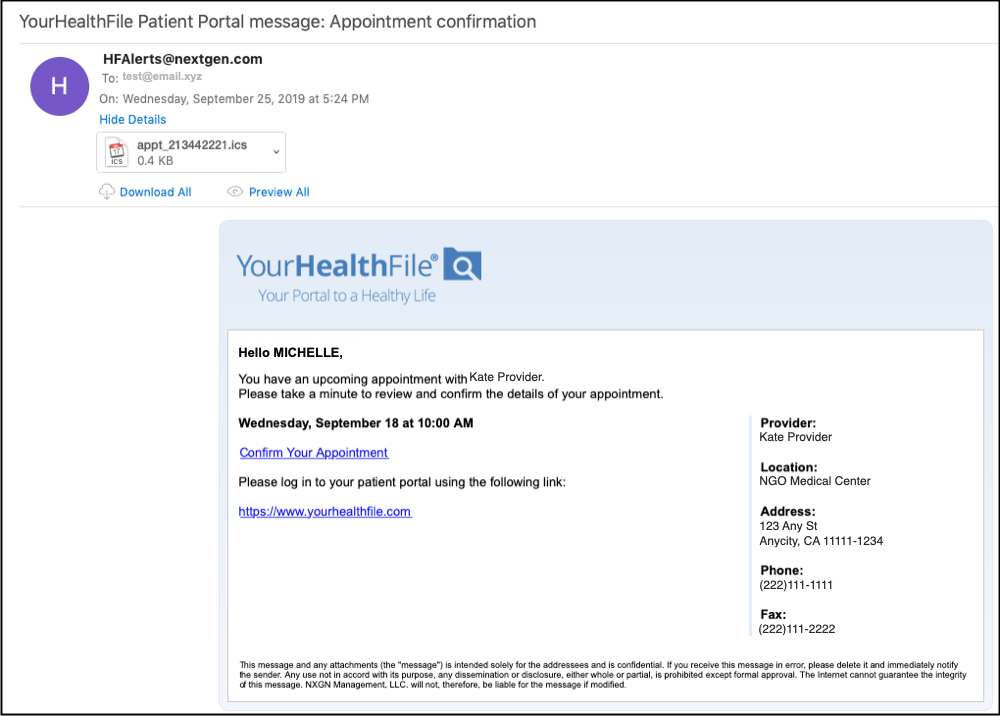 NextGen Office Appointment Text and Email Reminders